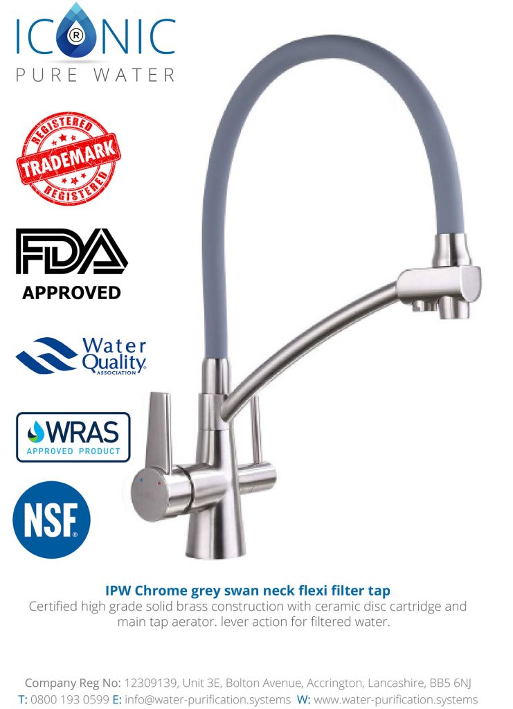 IPW Chrome grey swan neck flexi filter tap | Iconic Pure Water